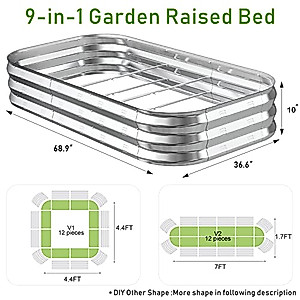 Aolamegs Galvanized Raised Garden Bed - 1 Pack 68 x 36 inch Vented Raised Garden Boxes Kit for Vegetables Flower Strawberry Garden Planter Metal Raised Garden Boxes Outdoor with Glolves No Need Tools