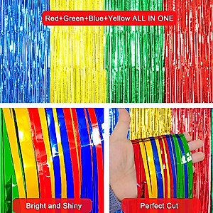 Super Bros Birthday Party Decoration, 2 Pack Red Green Blue Yellow 3.3 x 6.6ft Foil Fringe Curtains Tinsel Photo Booth Props Streamers Backdrop for Video Game Mario Theme Birthday Party Supplies