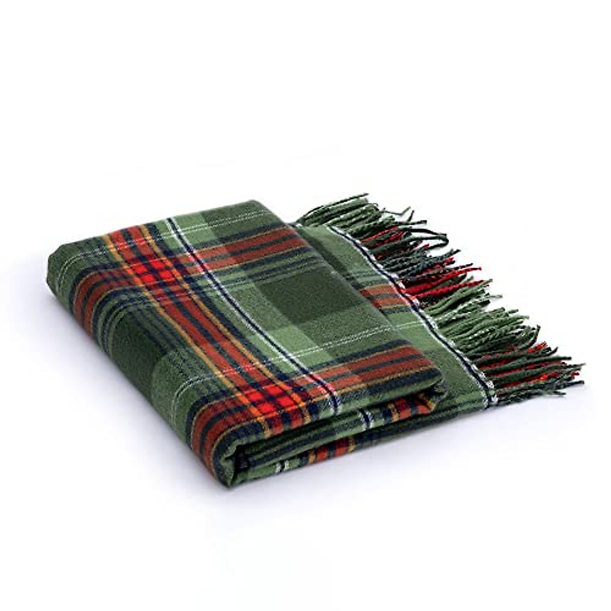 LALIFIT Soft Fluffy Green Red Plaid Fringe Blanket, Lightweight Throw with Tassels for Home Decor, 50" x 60"