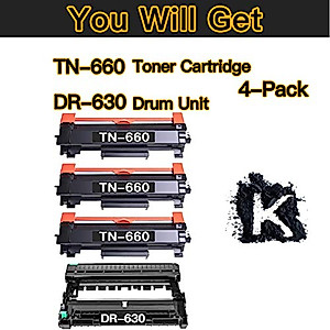 Etechwork Compatible Toner Cartridges & Drum Unit Replacement for DR630 DR-630 TN660 TN-660 use with Brother HL-L2300D MFC-L2680W MFC-L2740DW DCP-L2520DW Printer (1x Drum + 3X Toner, 4-Pack)