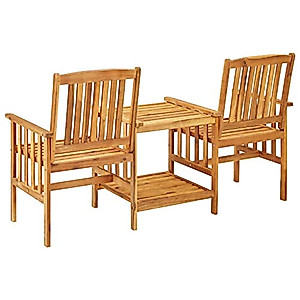 3 Pieces Outdoor Conversation Bistro Set,Double Chair with a Table,Garden Furniture Sets,Acacia Wood Patio Porch Furniture Sets for Backyard Porch Garden Poolside Balcony,Brown Red