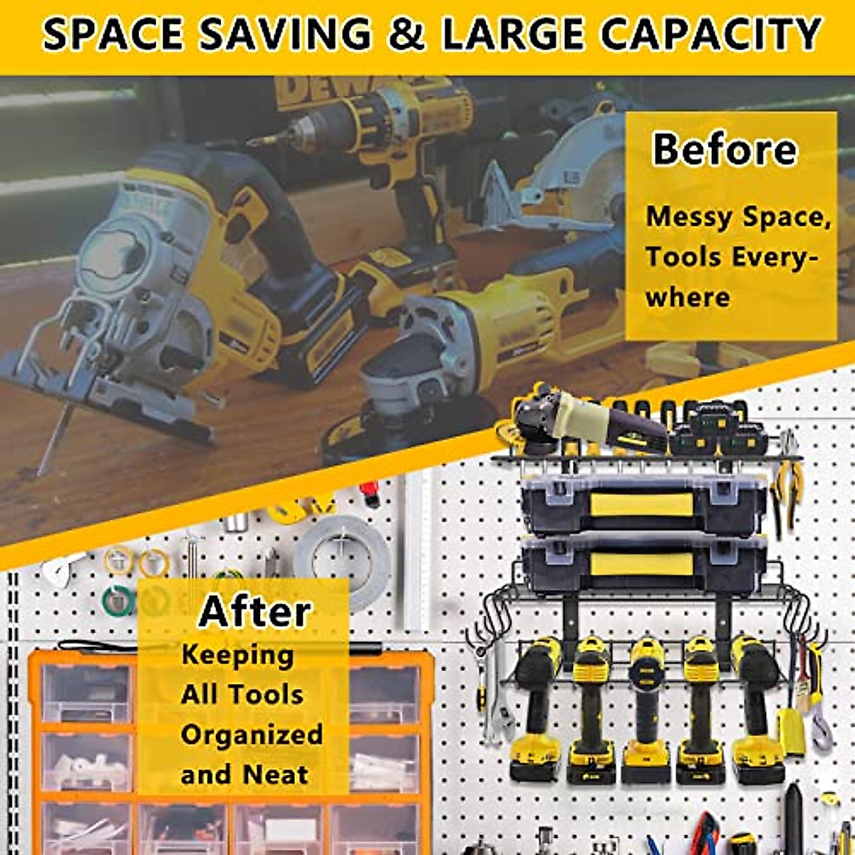 PIGTAB Power Tool Organizer Utility Rack, Drill Holder Wall Mount, Adjustable Height Garage Storage Rack for Drill Screwdriver Pliers Wrenches, Gift for Men, Metal