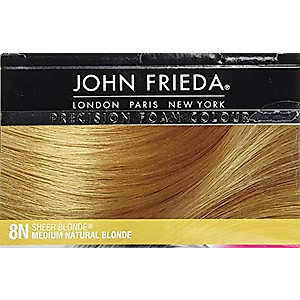 John Frieda Precision Foam Colour, Medium Natural Blonde 8N, Full-Coverage Hair Color Kit, Anti-Fade Gray Coverage, Deep Color Saturation Hair Dye, 1 Application