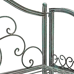 SAFAVIEH Outdoor Collection Amaris Victorian Antique Dark Green Wrought Iron 4-Tier Baker's Rack