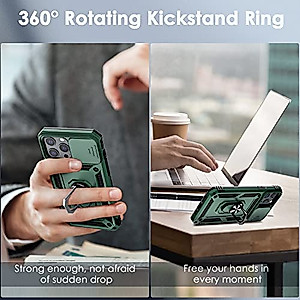 Fewdew for iPhone 13 Pro Max Stand Case with Slide Camera Cover & Kickstand, Military Grade Shockproof Heavy Duty Protective Cover Case for iPhone 13 Pro Max 6.7 inch 2021 Alpine Green