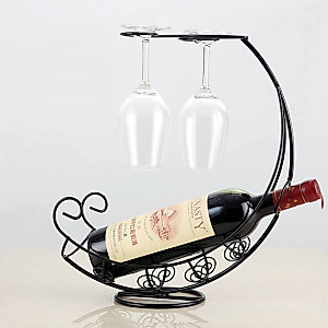 Hongiuia Wine Glass Holder - Tabletop Metal Wine Bottle Holder Vertical Wine Glass Display Holder, Dining Table Offers Wine Glasses as Gift Decoration, Corsair - Black