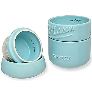 Sparrow Decor Mason Jar Measuring Cups Set - Set of 4 Ceramic Measuring Cups (1/4, 1/3, 1/2, 1 Cup) in Rustic, Antique, Farmhouse Design Perfect for Your Kitchen (Blue)