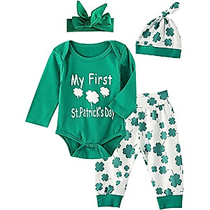 Aslaylme Baby Boy Girls St. Patrick's Day Outfit Newborn Saint Patrick's Day Clothes First St. Patrick's Day Bodysuit (Green, 3-6 Months)