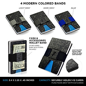 Fidelo Minimalist Wallet For Men - Slim RFID Blocking Mens Wallets Credit Card Holder. 3K Carbon Fiber. Compact Wallet Comes With 4 Cash Bands (Black, Dark Grey, Light Grey & Blue) - Prestige Forged