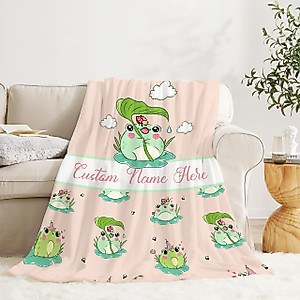 Custom Baby Blanket with Name, Personalized Funny Frog Baby Blankets for Girl, Boy Gifts, Ultra Soft Lightweight Warm Flannel Blanket as Newborn Toddler Swaddling, Suit for Couch, Bed, Sofa 30"x40"