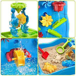 Kids Waterfall Water Table Wall for Toddlers for 3 4 5 6 7 8 Years Old Boys Girls, 32-Pc Accessory Activity Sensory Table Outdoor Double-sided Water Fun Play Toys for Age 3-8