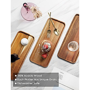 HOMKULA Acacia Wood Serving Platters and Trays - 14" x 5.5" Wooden Mini Charcuterie Boards, Small Cheese Board, Rectangle Wooden Tray for Kitchen Counter, Bathroom, Home Decor, Party, 3 Pack