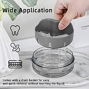 Leak Proof Denture Cup Kit Portable Retainer Case Perfect for Travel, Denture Case Container Cleaning Care for Dentures Aligner Mouth Guard with Denture Brush, Strainer, Removal Tool and Mirror（Black)