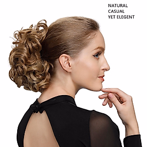 Rose bud Chignon Hairpiece Curly Bun Extensions Scrunchie Updo Synthetic Combs in Messy Bun Hair Piece for Women Dark Brown