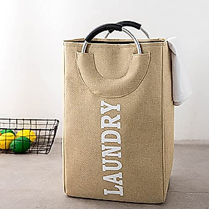 FROPACKZO 45L Collapsible Storage Laundry Hamper Folding Laundry Baskets laundry bag, With Metal handle, Bedroom Storage Toys Clothing Organization (Color : Beige)