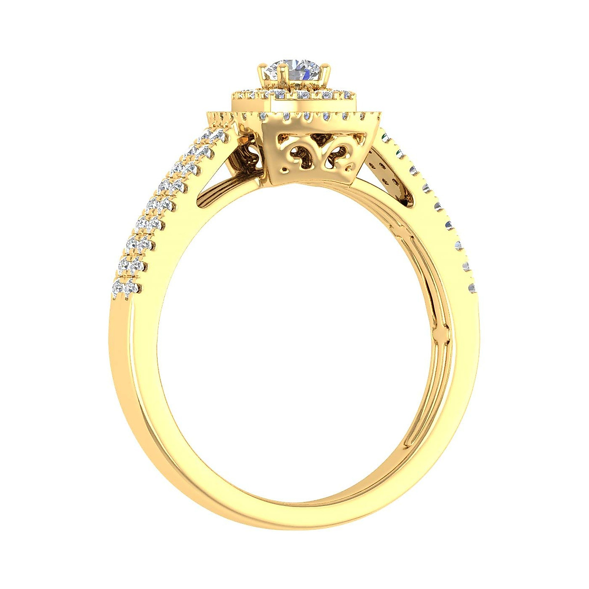 1/2 Carat Double Halo Diamond Ring in 10K Yellow Gold (Ring Size 4.5)