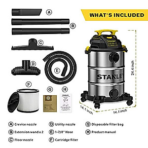 Stanley SL18117 Wet/Dry Vacuum, 8 Gallon, 4 Horsepower, 4.0 HP, Silver