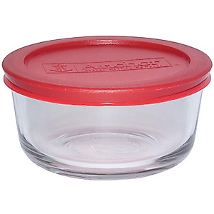 Anchor Hocking Classic Glass Food Storage Container with Lid, Red, 2 Cup