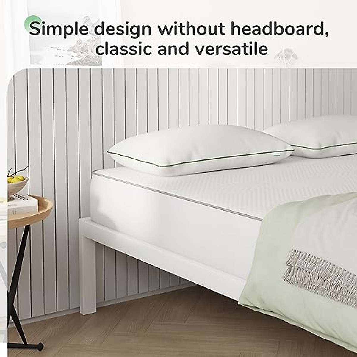 Novilla Metal Platform Bed Frame, Wood Slat Support, No Box Spring Needed, Easy Assembly, White, Full