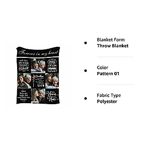 Artsadd Custom Memory Blanket for Loved Ones Lost with Picture, Forever in My Heart Memorial Blanket and Throws Personalized for Loss of Mother Father Dog Sympathy Bereavement Gifts 50x60