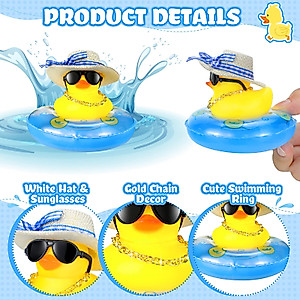 Summer Rubber Duck Mini Yellow Duck Bath Toys Duckies Car Dashboard Decorations with Mini Sun Hat Swim Ring Necklace and Sunglasses for Bathtub Shower Birthday Swimming (24 Set)