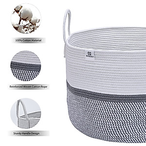 RITHLELA Cotton Rope Basket, Blanket Basket Living Room, Soft & comfortable Woven Laundry Basket, Storage for Kids/Dog Toys, Laundry, Towel, Shoes, Pillow