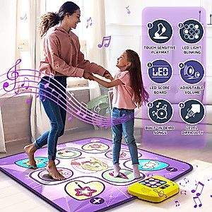 beefunni Dance Mat, Girls Toy Gift for Ages 3 4 5 6, LED Dance Pad with 5 Fun Game Modes, Adjustable Volume, 3 Challenge Levels, Built-in Music, Birthday Present for 3 4 5 6 Year Old Girls(Non-Slip)