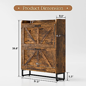 MU Shoe Storage Cabinet with 2 Flip Drawers, Freestanding Shoe Rack Cabinet with Metal Legs, Hidden Shoe Organizer Cabinet for Entryway, Living Room, Rustic Brown