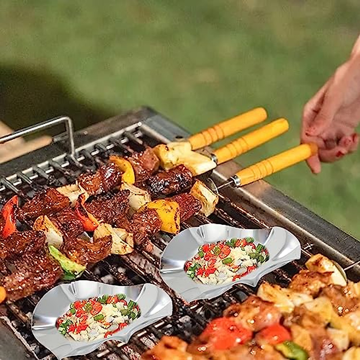 Honbay 6PCS Stainless Steel Oyster Shells Reusable Food Shell Pans Clam Grilling Shells Kitchen Metal Oyster Dish for Cooking Seafood Scallop Shrimp