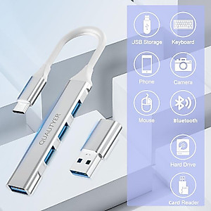 USB-c Hub, USB 3.0 hub QUAUTYER 4 in 1 USB Port Extender USB Splitter for Laptop, USB hub for MacBook Pro/Air and More Devices