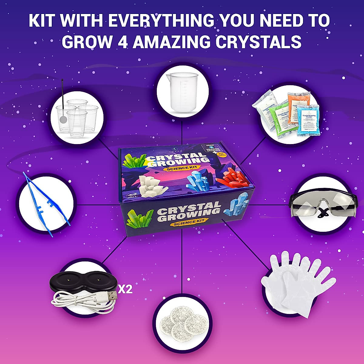 Kids Crystal Growing Kit - Science Kits for Kids - Chemistry Set to Grow 4 Amazing Crystals - Science Kits & Toys - Crystal Kit for Kids Age 8 Years and Up - Science Toys - STEM Kits