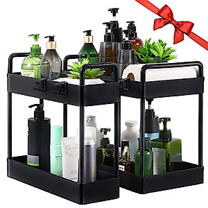 PINPON Under Sink Organizers and Storage 2 Pack, Home Organization and Storage 2-Tier Bathroom Counter Organizer, Multi-purpose Kitchen Sink Cup Organizer for Kitchen Cabinet Bathroom Laundry Room