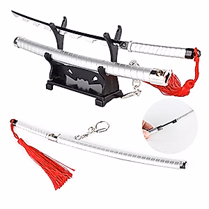 Batustou Mini Katana Sword Keychains 9inch Sword Metal Weapon Model with Stand Anime Figure For Men Devil Hashibira Inosuke Key Chain Cosplay