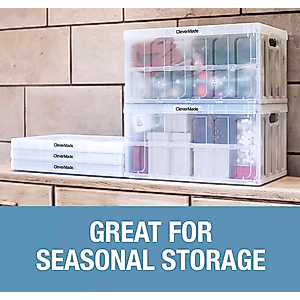 CleverMade 62L Collapsible Storage Bin, No Lid, Black/Translucent Blue.