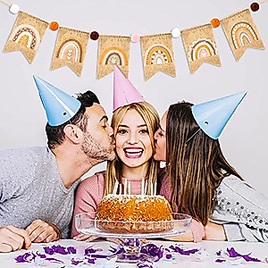 JAPBOR Boho Rainbow Burlap Banner, Bohemian Swallowtail Flag and Felt Ball Banner Decor, Wall Bohemian Hanging Garland for Baby Shower Birthday Summer Festivals Wedding Home Beach Party Decoration