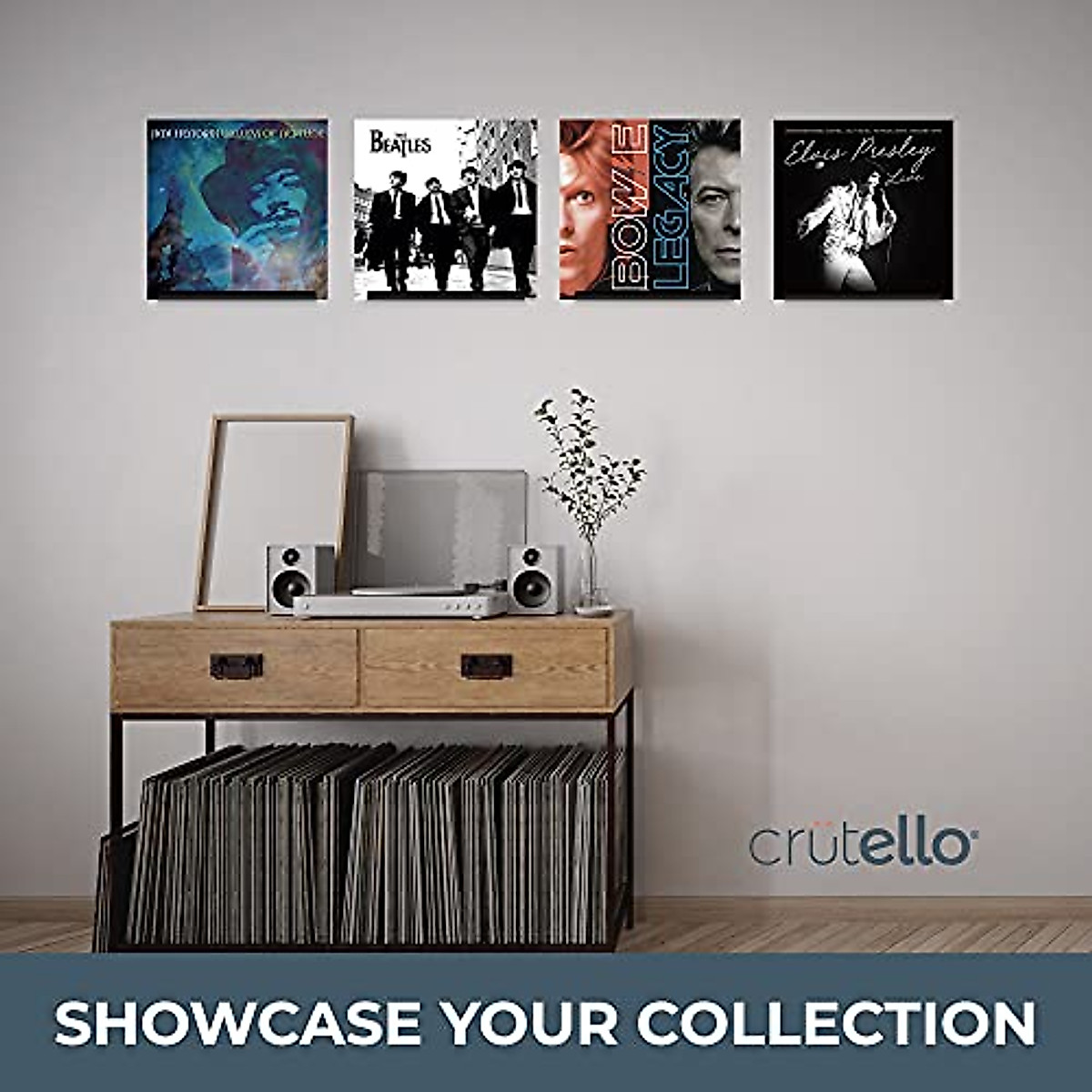 Crutello 8 Pack Vinyl Record Display Shelf - Wall Mounted Black Steel Record Holder Shelf - Pack of 8
