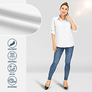 Women's Long Sleeve Safari clothes UPF 50+ Hiking Fishing shirts,Sun Protection Quick Dry Light Cooling Shirts(5019 White XL)