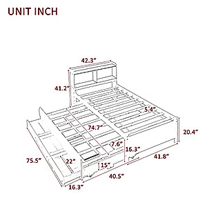 BIADNBZ Twin Bed with Trundle and Drawers,Wooden Bedframe with Storage Headboard,Bookcase for Kids Teens,No Box Spring Needed,Gray