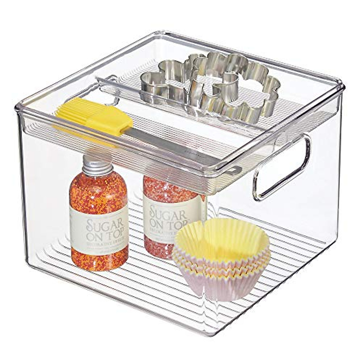 iDesign InterDesign Kitchen Bin with Removable Divided Tray for Food Storage-Clear Fridge Binz 2 Piece, 8 x 8 x 6, Small