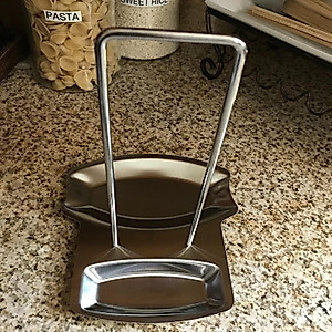 BBDOU Spoon Rest and Pot Lid Holder, Stainless Steel Pan Pot Cover Lid Rack Shelf Stand Holder Spoon Holder Utensil Rest Stove Organizer Storage Soup Spoon Rests Kitchen Tool