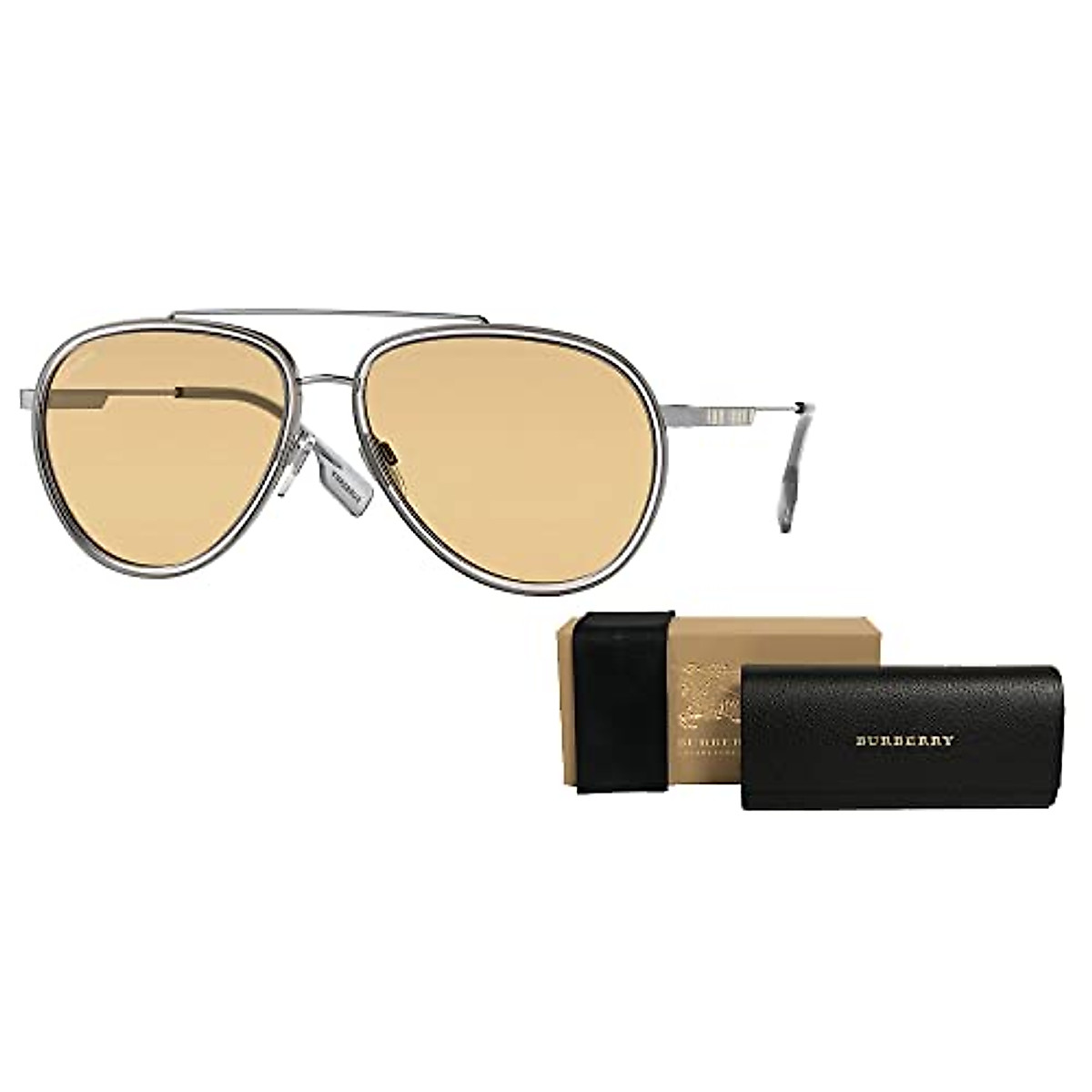 BURBERRY Oliver BE3125 1003/8 59MM Gunmetal/Light Yellow Pilot Sunglasses for Men + BUNDLE With Designer iWear Complimentary Eyewear Kit