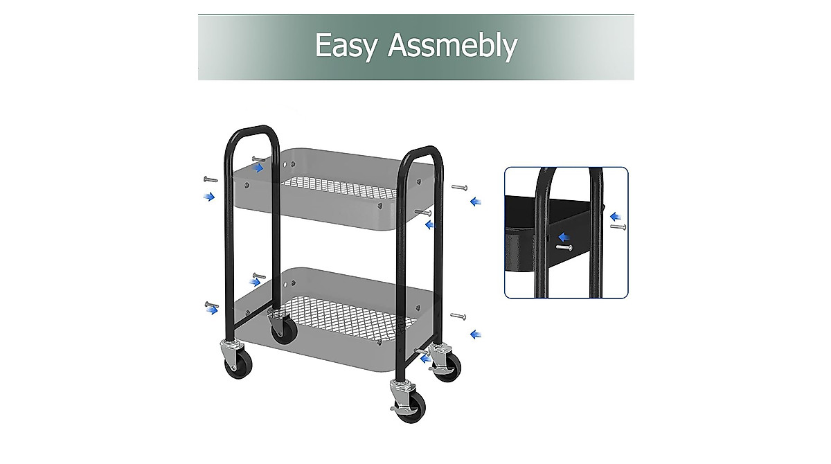 Melody House 2 Tier All-Metal Rolling Cart for Storage