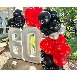 Red and Black Balloons Arch Kit, ADOINBY 140Pcs Matte Red Black Metallic Silver Garland kit, 18 12 10 5 Inch Different Size Balloons for Birthday Party Anniversary Wedding Graduation Prom Decorations