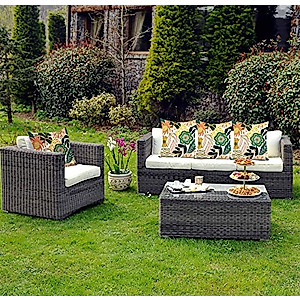 Jartinle Tropical Leaves Flower Boho Outdoor Pillow Covers 18x18 Waterproof Set of 2 Bohemian Blooming Floral Pattern Patio Throw Pillow Covers for Porch Balcony Garden(18x18)