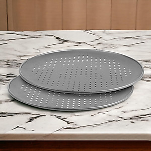 G & S Metal Products Company OvenStuff Nonstick 16-inch Pizza Crispers, Gray, Set of Two