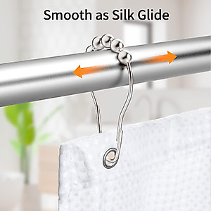 MitoVilla Stainless Steel Shower Curtain Hooks Rings, Nickel Shower Hooks for Shower Curtain Liner, Rolling Balls Rust Proof Shower Rings for Curtain Accessories and Bathroom Shower Rod, Set of 12