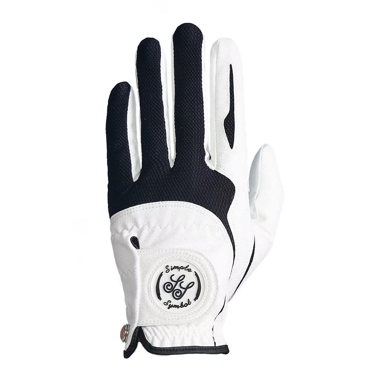 SIMPLE SYMBOL Men's Golf Glove Premium Synthetic Leather,Net Fabric,Stable Grip,Six Pack Value Left Hand Right Hand（Left is Wear on Left Hand,Right is Wear on Right Hand）(Black,S,Left)