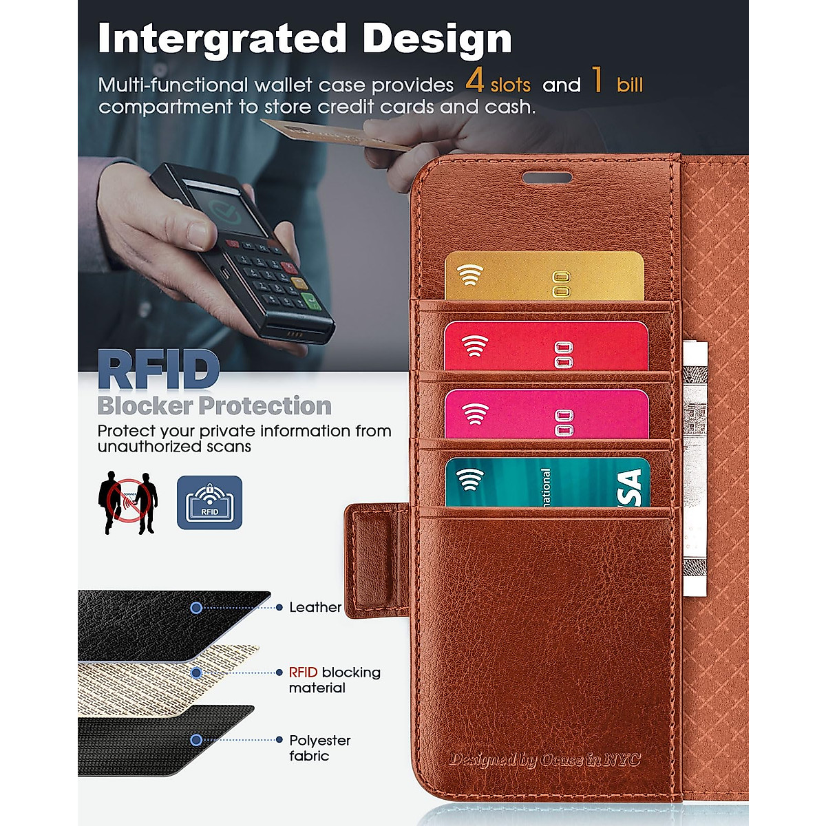 OCASE for Samsung Galaxy Z Fold 5 5G Wallet Case with S Pen Holder, [Updated Version] PU Leather Flip Folio, Card Slots, RFID Blocking, Kickstand, Phone Cover for Galaxy Z Fold5 2023-Brown