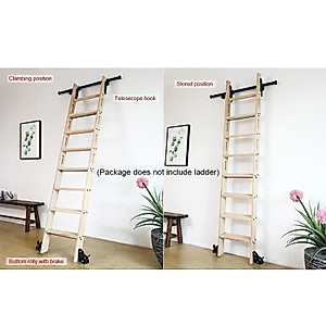 Black Tensible Hook on Rolling Library Ladder Hardware Home Office Library Barn Style Sliding Ladder Hardware Kit Round Track/Rail(No Ladder), Floor Roller with Brake (Size : 13ft/400cm Track kit)