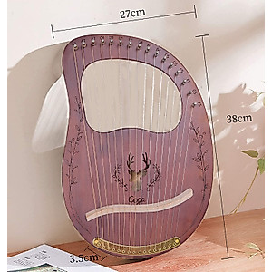 Lyre Harp, 16 Strings Mahogany Solid Wood Metal String Adult/Child Musical Instrument, With Tuning Wrench Pick, Black Gig Bag, and Music Tutorial for Beginner Instrument Lovers (coffee color)
